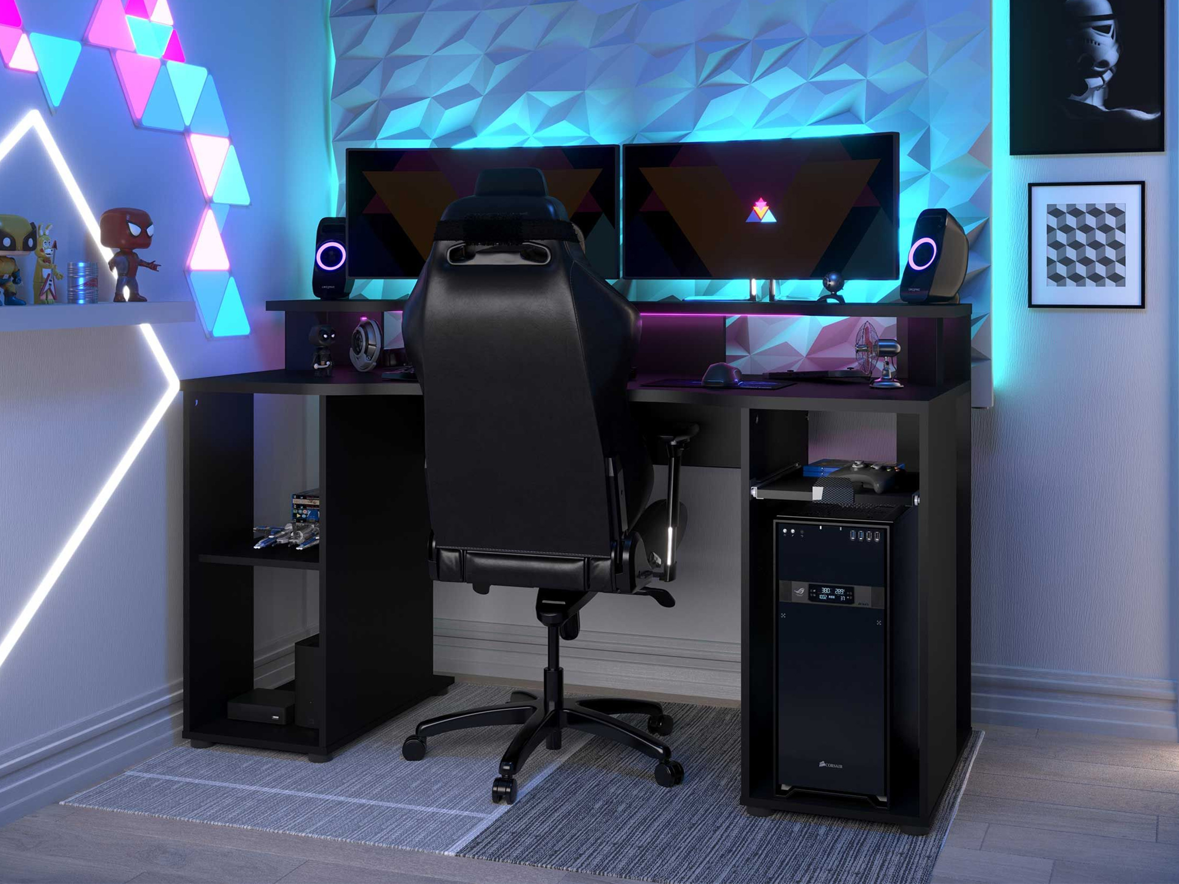 Level Gamingbord med LED-LYS - Sort - Barnerommet