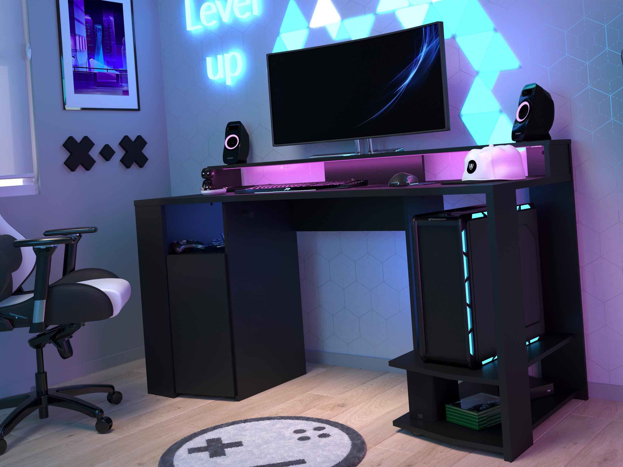 Gamingbord med LED-lys - Sort